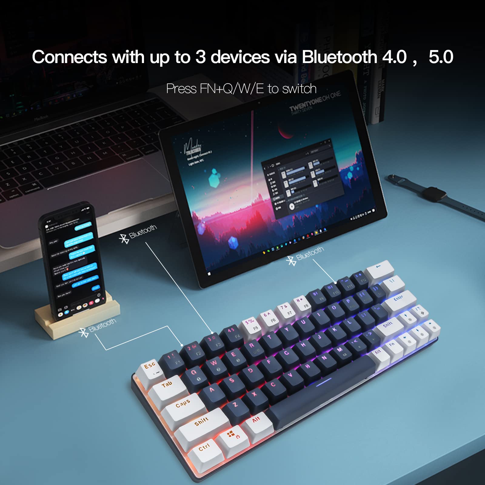 NORCHE 60% Mechanical Gaming Keyboard,Wired/Bluetooth 5.0 Modes,RGB Backlit Ultra-Compact Mini Keyboard, Compact 63 Keys Keyboard for PC/Mac Gamer,Office,Gaming,Homeoffice