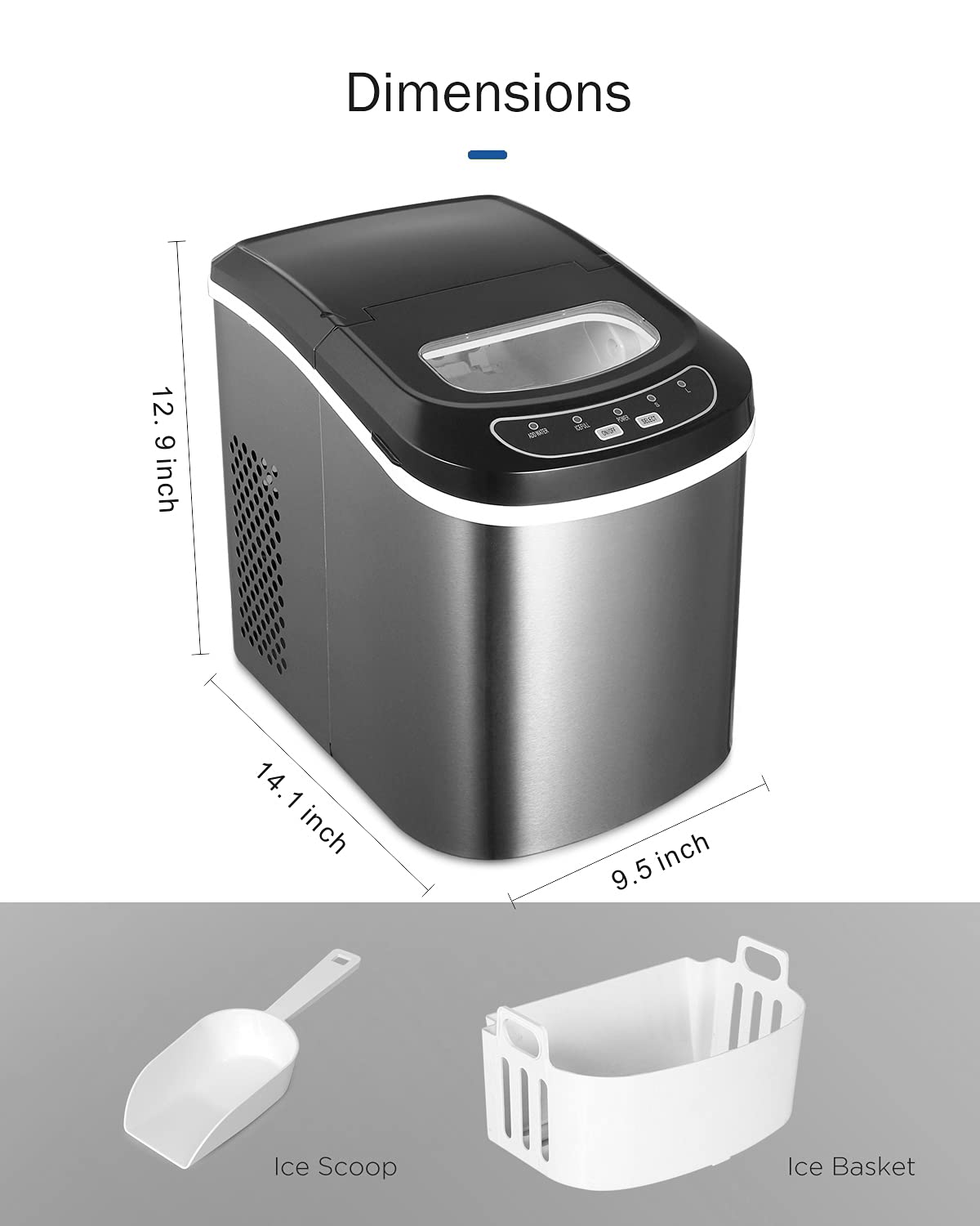 SOUKOO Ice Makers Countertop 26lbs/24h Portable Ice Maker (Stainless Steel)………