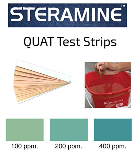 Steramine Quat Test Strips for Food Service, 30 x QT-10, Test Strips to Measure 0-400 ppm, for Testing Sanitizing Solutions Made with Steramine Quaternary Tablets, Hydrion QT-10E, 2 x Envelopes