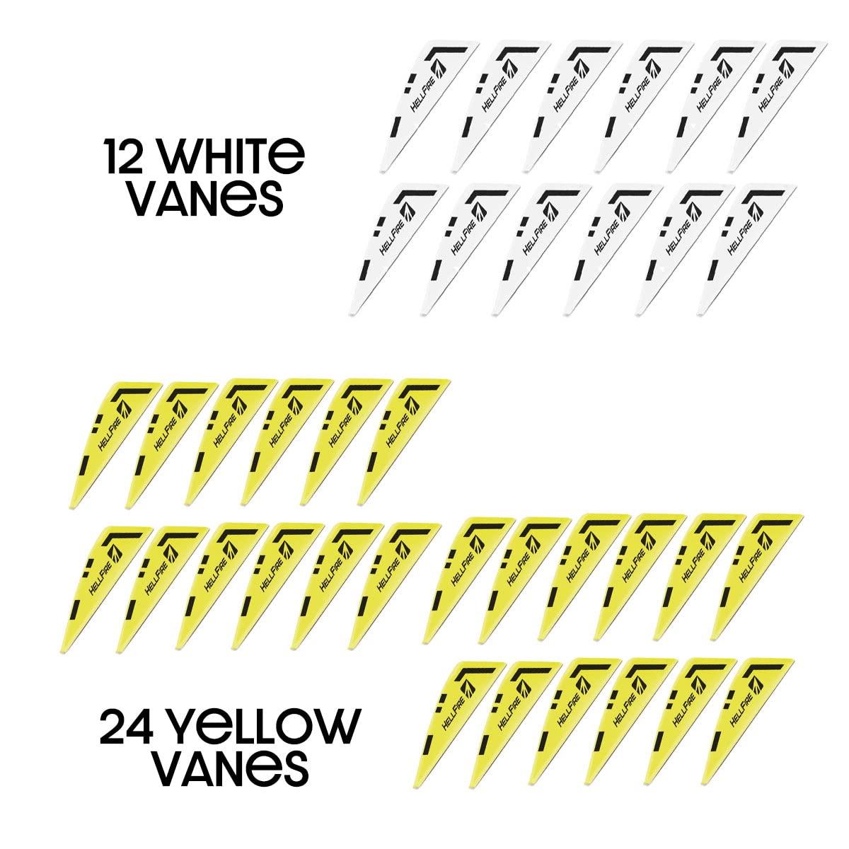 New Archery Products Bow Hunting Shooting Target Hellfire 2" Plastic Arrow Fletching Vanes, Pack of 36, 12 White/24 Orange