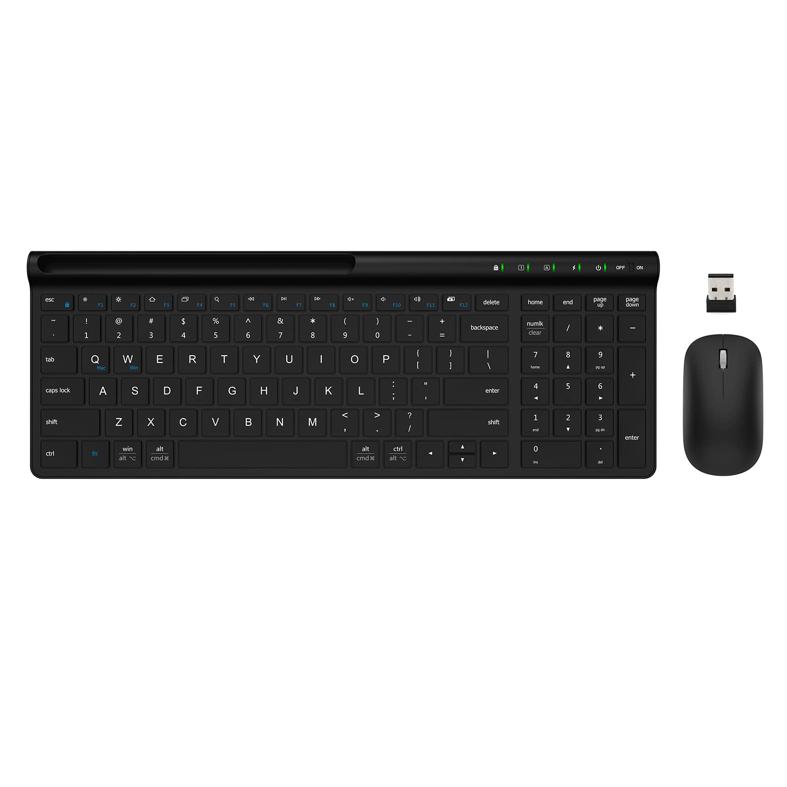 Wireless Keyboard and Mouse Combo Rechargeable, EDJO 2.4GHz Compact Wireless Keyboard with Phone Holder and 3 Level DPI Adjustable Wireless Mouse for Windows, Mac OS PC/Desktops/Computer/Laptops