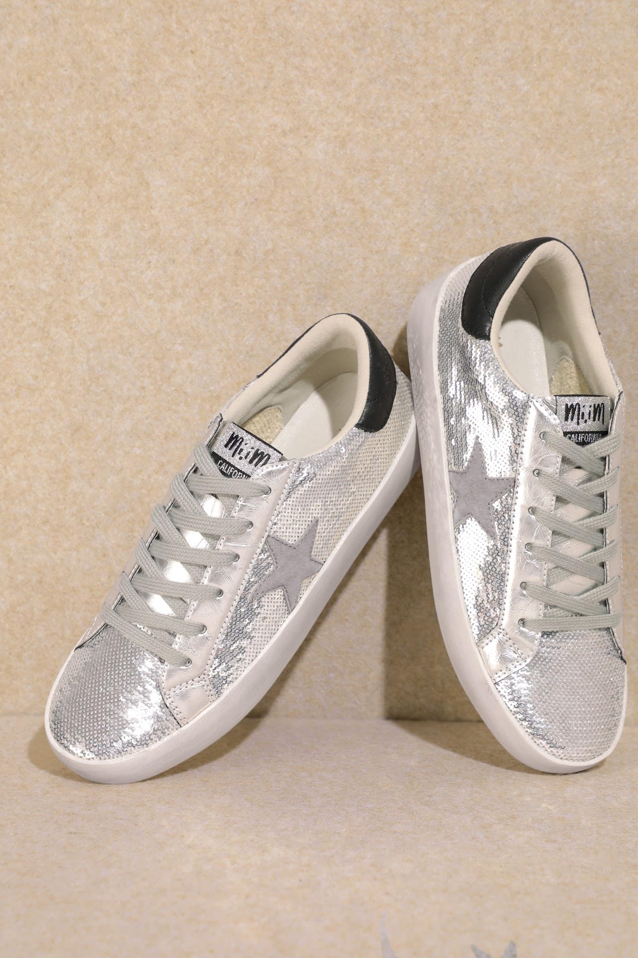 Mi.iM Brady Rubber Sole Lace-up Rhinestone Glitter Leather Suede Star Sneakers (8.5, Silver)
