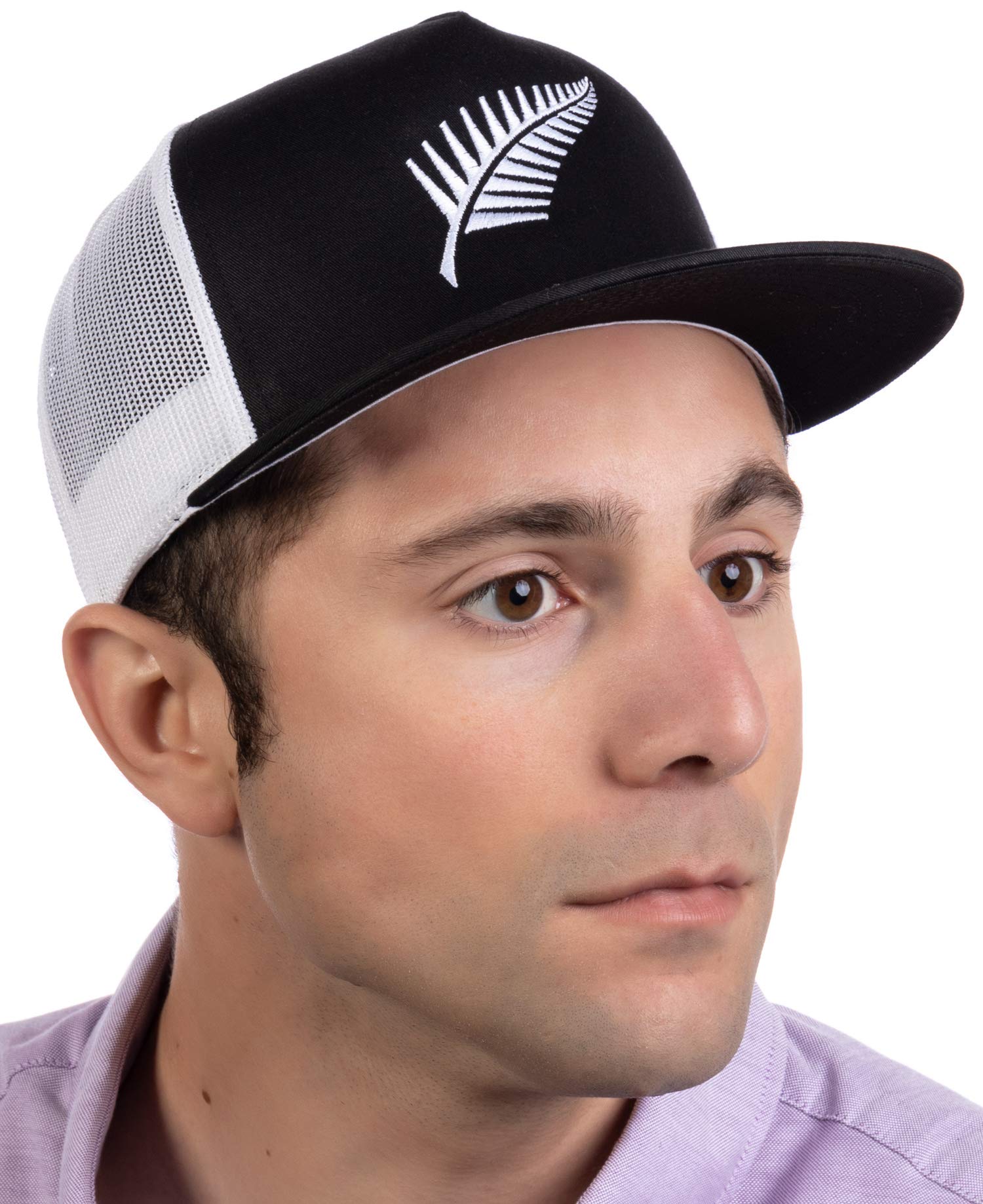 New Zealand Pride | Kiwi Silver Fern Southern Cross Black Baseball Cap Dad Hat-(Trucker, 2 Tone)
