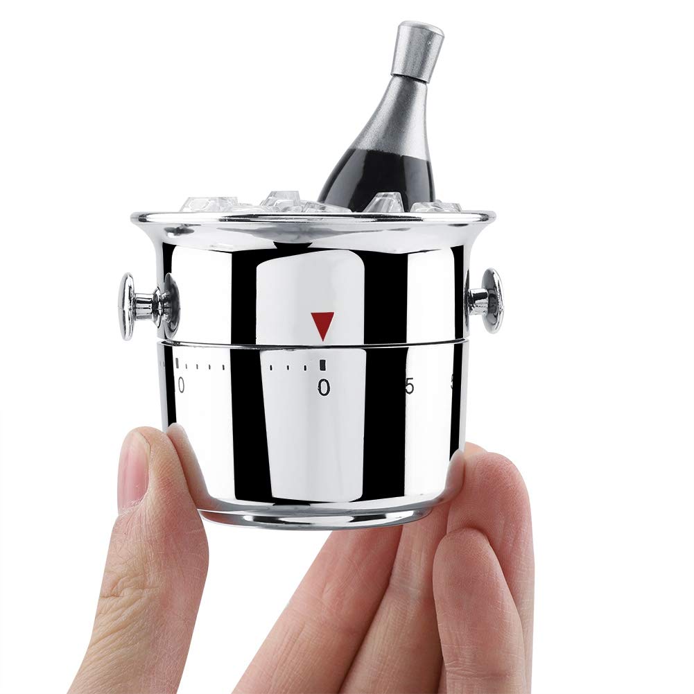 WBTY Bucket Shaped 60 Minutes Kitchen Timer Stainless Steel Mechanical Wind up Timer Time Reminder