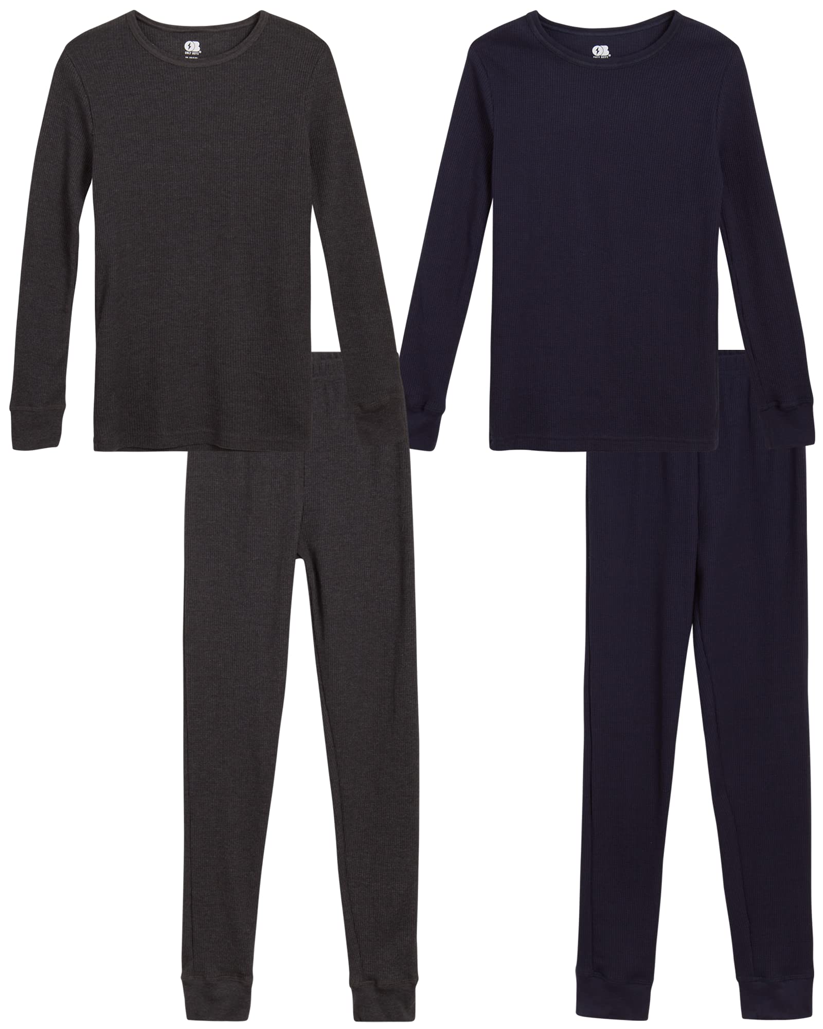 ONLY BOYS Thermal Underwear Set 4 Piece Waffle Knit Top and Long Johns (2T-16), Size 4T, CharcoalDark Blue