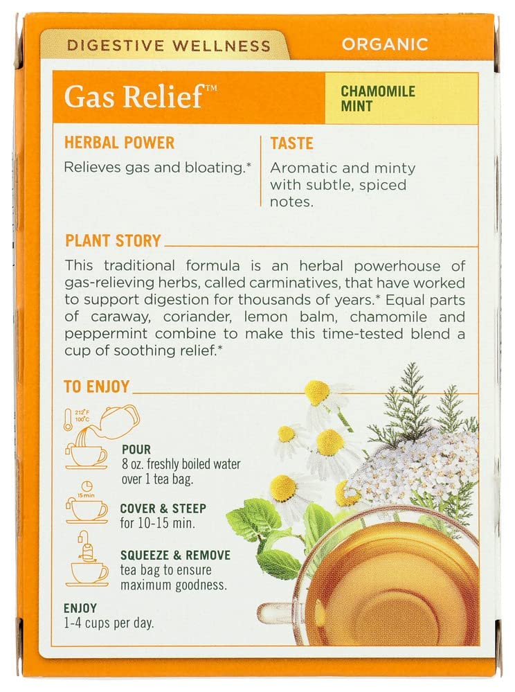 Traditional Medicinals Organic Gas Relief Chamomile Mint Herbal Tea, Relieves Gas & Bloating, (Pack of 1) - 16 Tea Bags