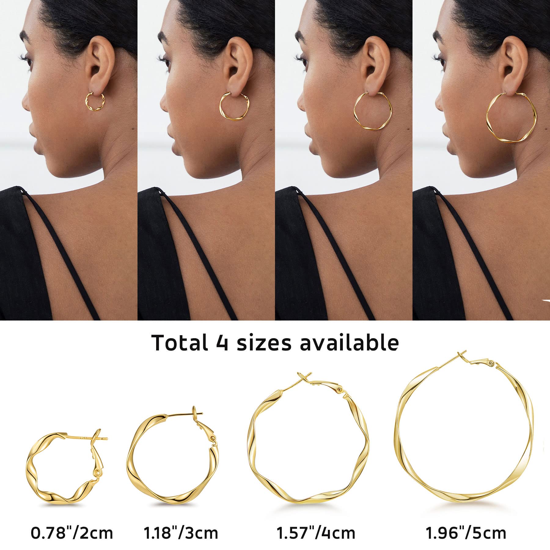 SWEETV 14K Gold Plated Hoop Earrings for Women 40mm Twisted Big Hoops 925 Sterling Silver Post Earrings Sensitive Ears