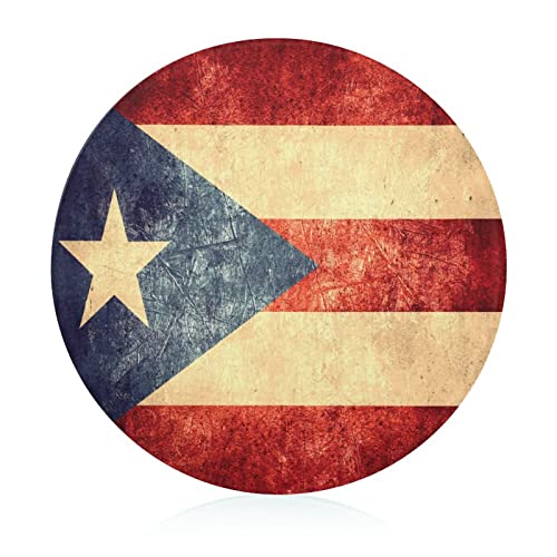 Vintage Puerto Rico Flag Glass Cutting Board Round Kitchen Decorative Chopping Blocks Mats Food Tray for Men Women
