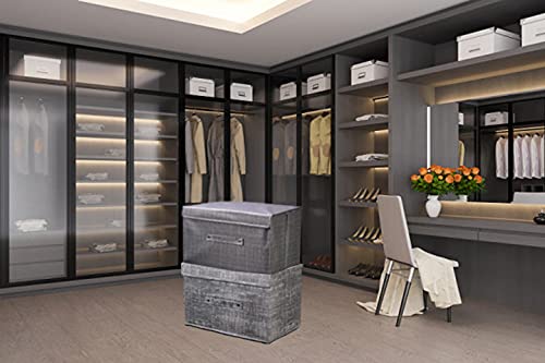 ONO BLUE 2-Pack Storage Bin with Lid,Closet Bins for Clothes Toys,Foldable Storage Boxes With Cover Reinforced Handle, Fabric Closet Organizer Containers for Home and Office Bedroom Nursery Deep Gray