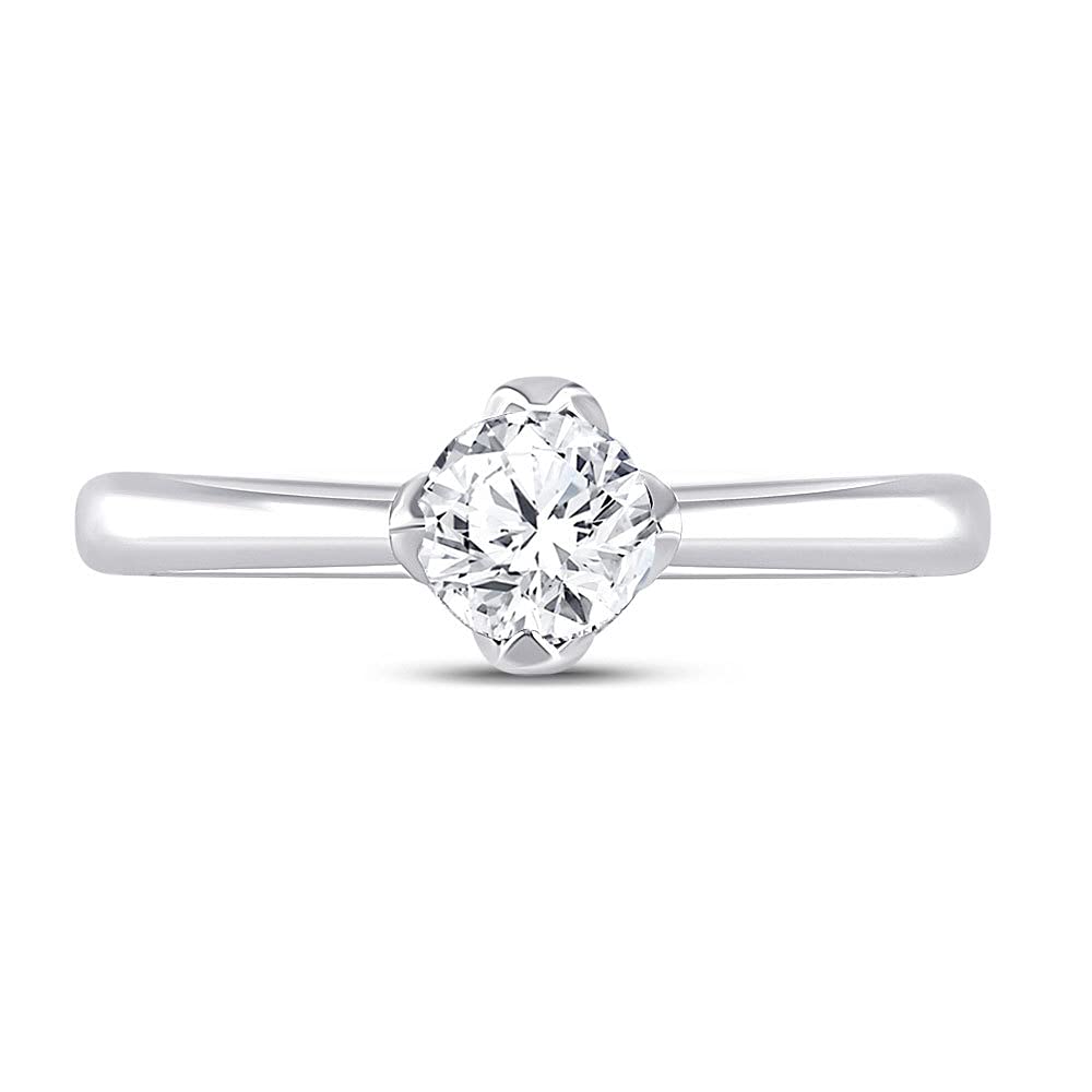 The Diamond Deal 14kt White Gold Womens Round Diamond Solitaire Bridal Wedding Engagement Ring 1/2 Cttw