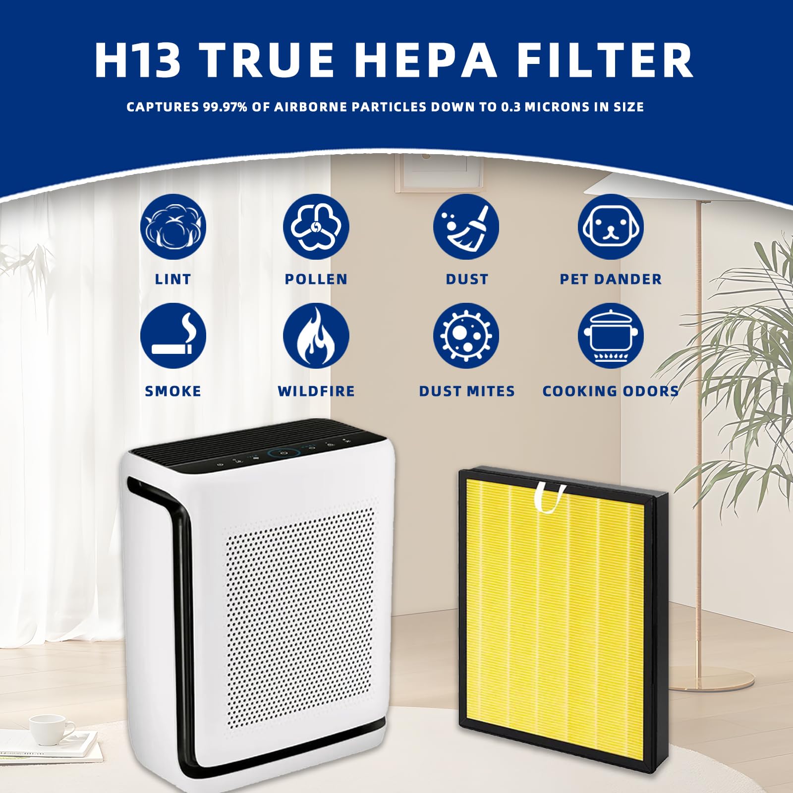 Vital 200S Pet Filter Replacement Compatible with LEVOIT Vital 200S Air Purifier: 3-in-1 H13 True HEPA and High-Efficiency Activated Carbon Filter, Part # Vital 200S-RF-PA, Yellow, 2 Pack