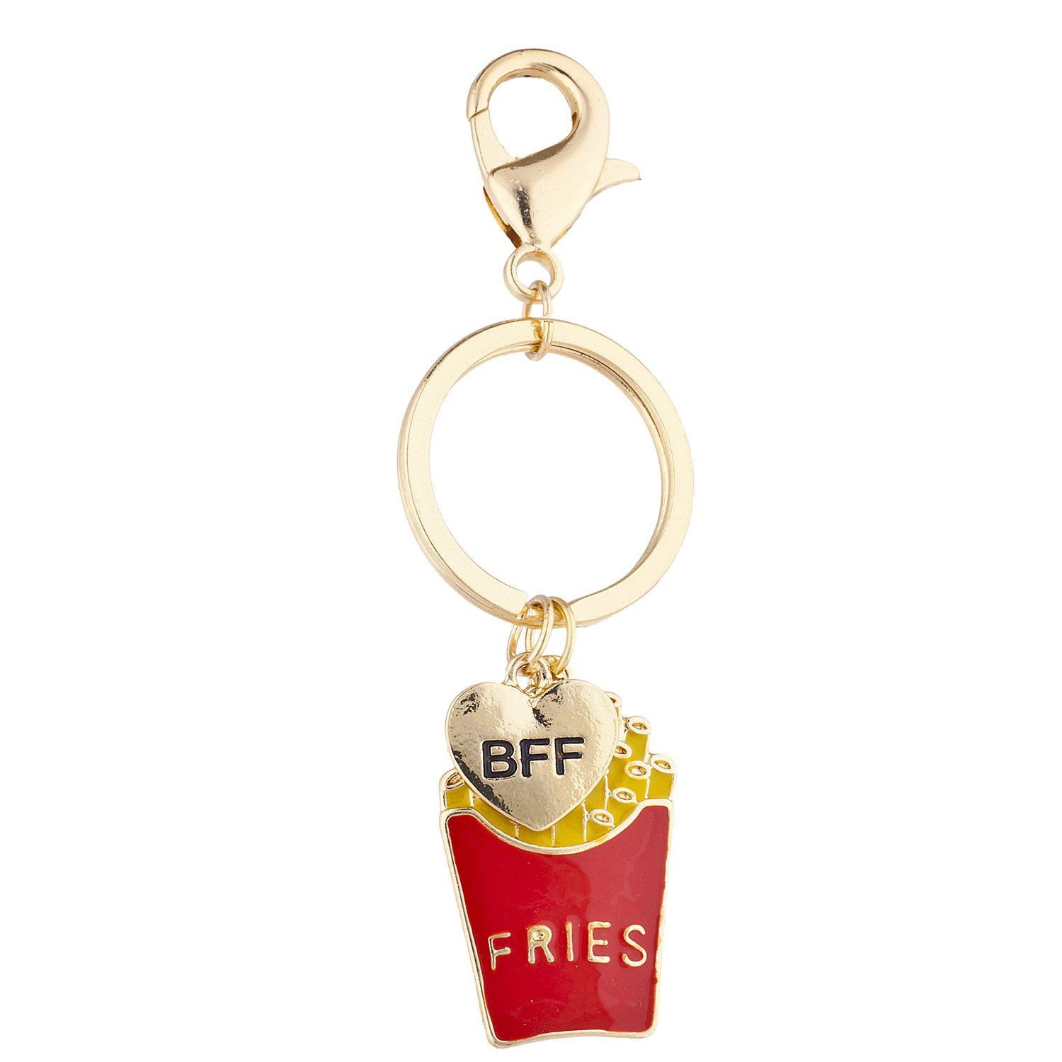 LUX ACCESSORIES Gold Tone Burgers Fries Best Friends BFF Charm Keychain Set