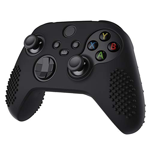 PlayVital Black 3D Studded Edition Anti-Slip Silicone Cover Skin for Xbox Series X Controller, Soft Rubber Case Protector for Xbox Series S Controller with 6 Black Thumb Grip Caps