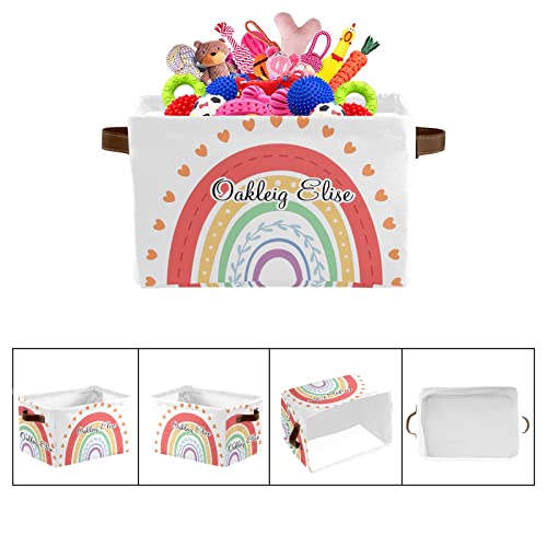 Rainbow Love Hearts Personalized Storage Basket,Custom Storage Bins for Bedroom Wardrobe,Nursery 4 Packs