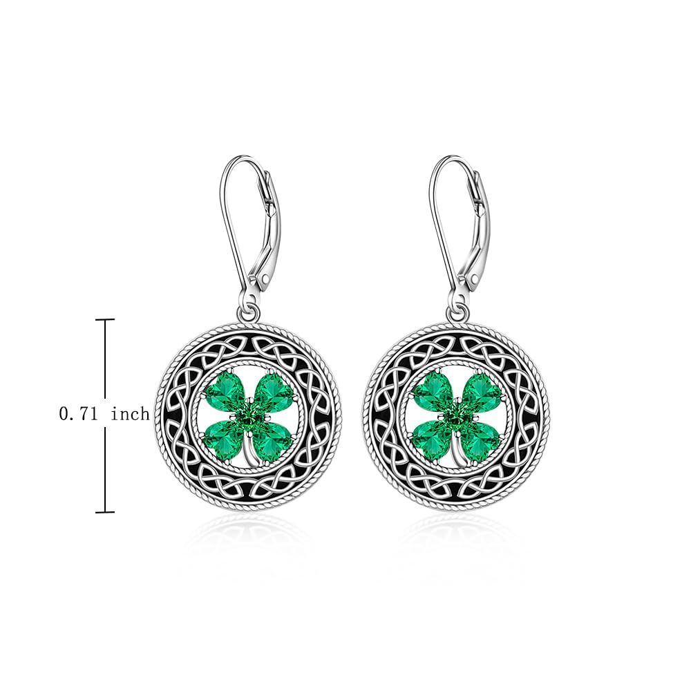 St Patricks Day Shamrock Earrings for Women Studs Sterling Silver Green Irish Four Leaf Clover Earrings Dangle Lucky Shamrock Gifts