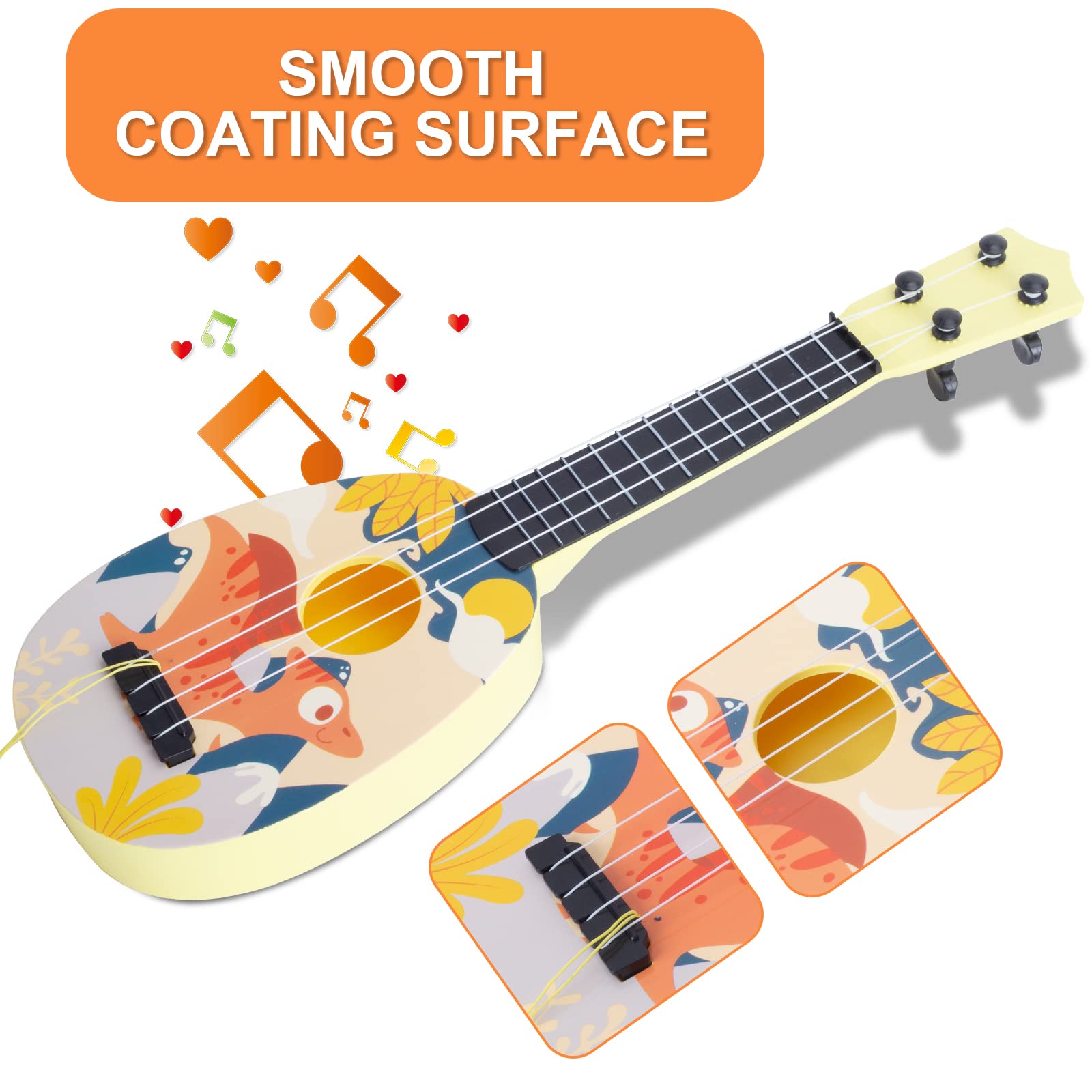 YOLOPLUS+ 15 Inch Toddler Ukulele Guitar Toy 4 Strings Mini Guitar for Kids - Children Musical Instruments Educational Learning Toy (17 inch Yellow Color)