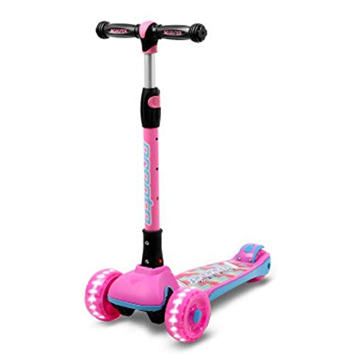 Pronto Rollick Scooter Kickboard - Mini Deluxe LED 3-Wheeled, Lean-to-Steer for Preschool Kids with LED Light-up Wheels, Ages 2-5 (Pink)