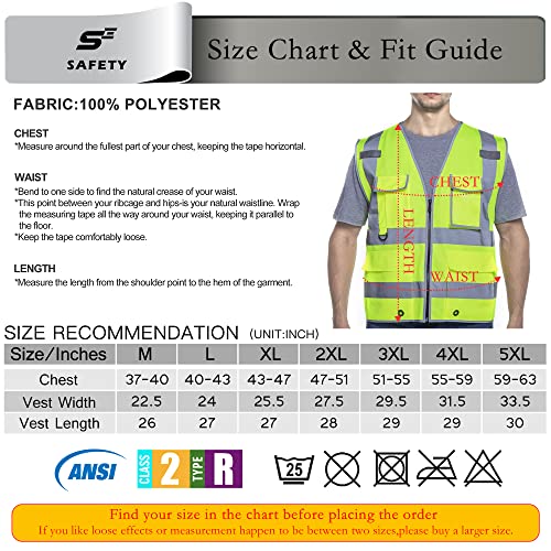 sesafety Safety Vest with 9 Pockets, High Visibility Reflective Vest, ANSI/ISEA Class 2 Type R, Yellow, M