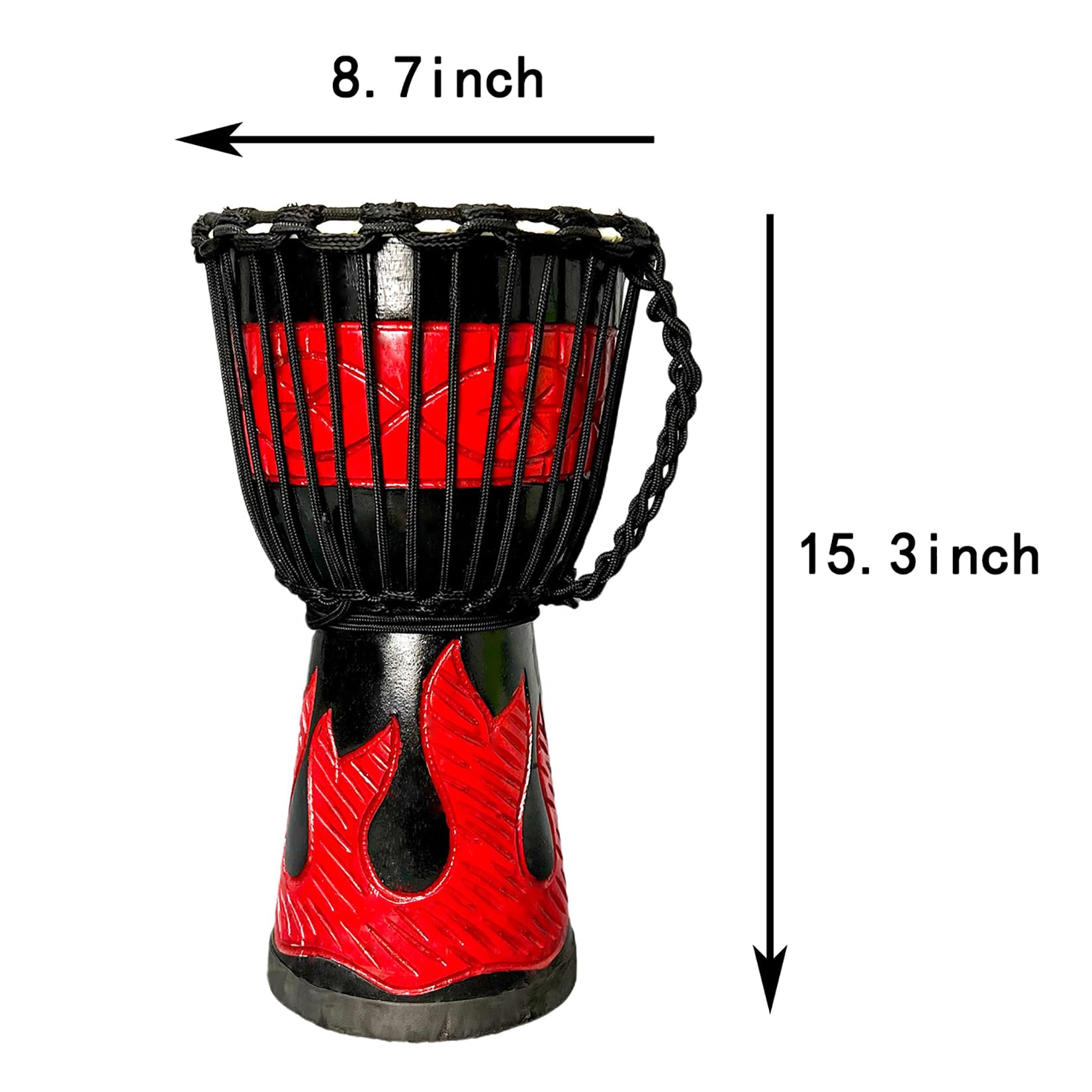 RUOSWTE Djembe Drum ,Djembe, Drum Circles Music Healing Instument,Professional West African Style, Mahogany, Hand Carved Goat Drum,Bongo Drum (8‘’) Black