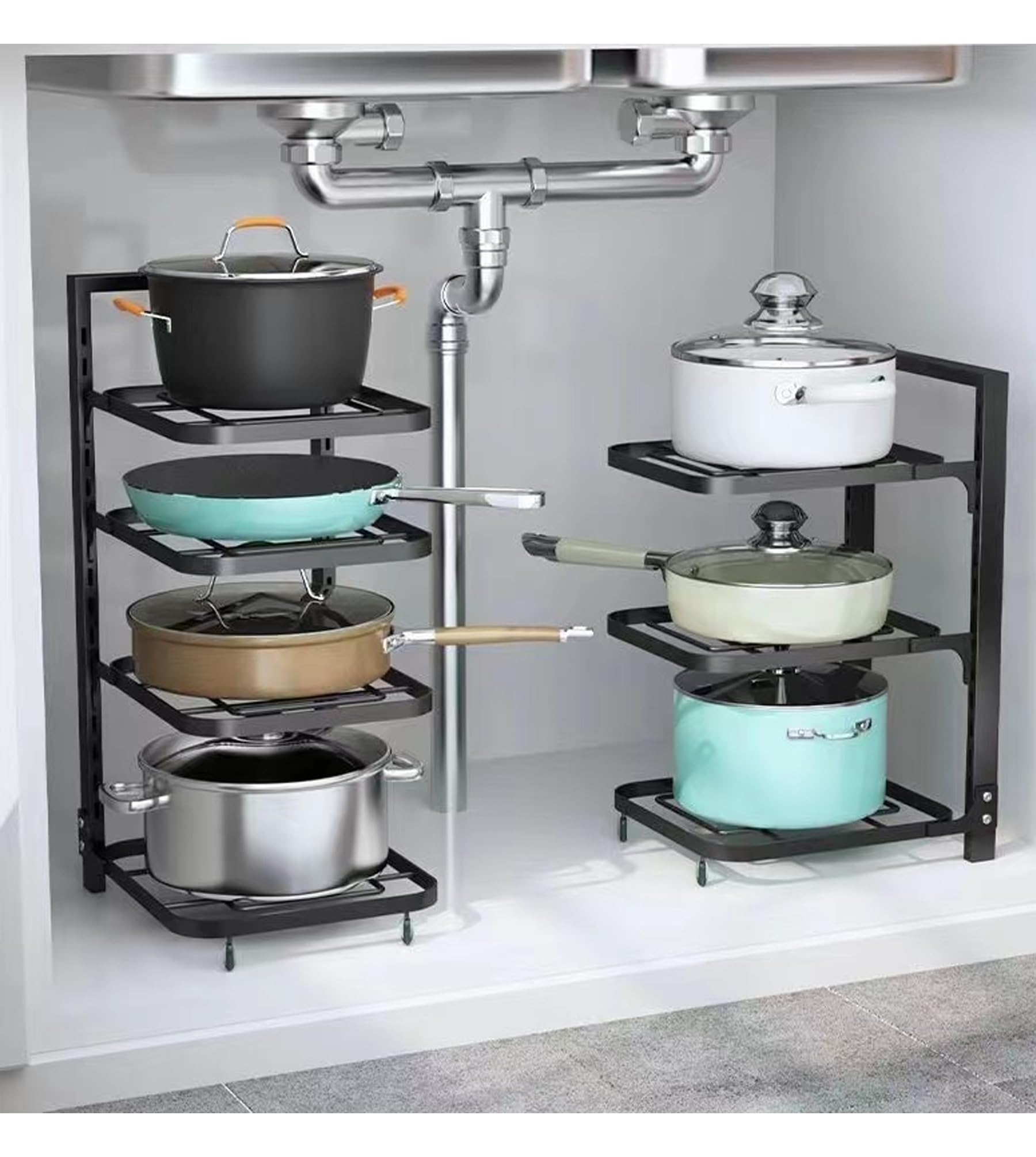 Pot and Pan Organizer for under Cabinet Baking Pan Organizer Rack Pot Rack Pot Organizer Pot and Pan Rack Pan Storage Pot Lid Pan Holder under Sink For Kitchen Organization (3 Tier)
