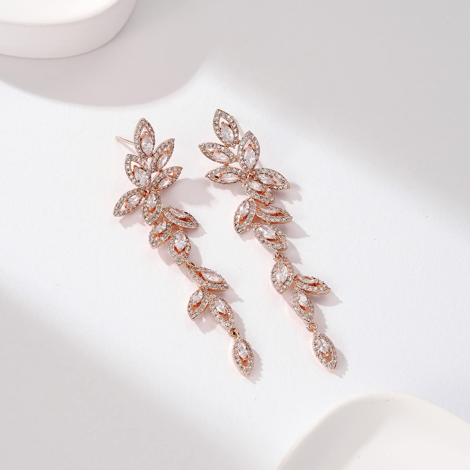 SWEETV Wedding Bridal Chandelier Earrings for Brides Bridesmaids, Crystal Rhinestone Long Drop Dangle Earrings for Women, Silver