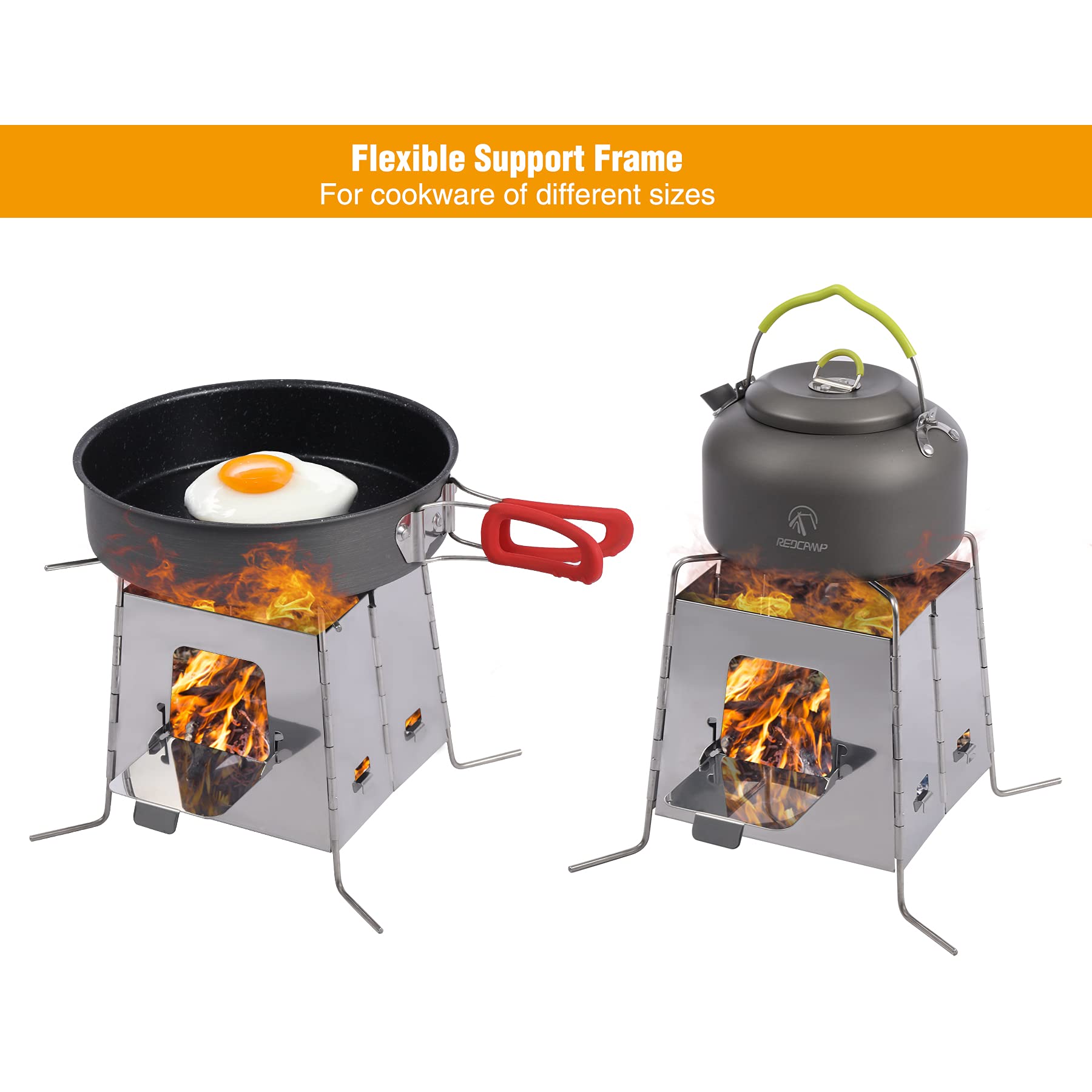 REDCAMP Wood Burning Camp Stove Portable, Folding Stainless Steel Backpacking Stove with Carry Bag for Camping, 9.2x8.7x7.7 Inch