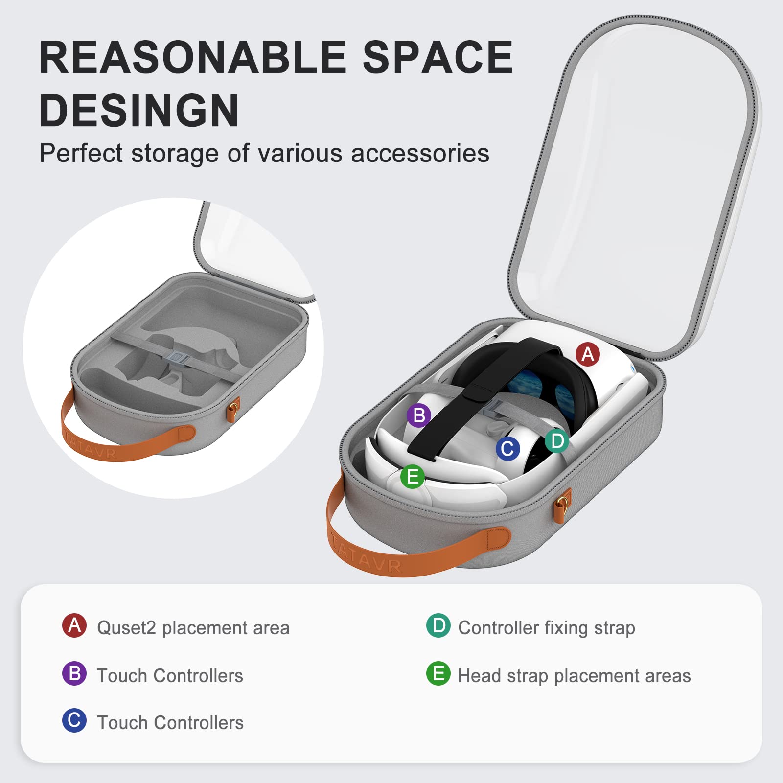 TATAVR Elite Strap with Travel Case for Oculus Quest 2, Lightweight Comportable Meta Quest 2 Accessories Elite Strap with Storage Bag Included Shoulder Strap and Lens Cover – Gray