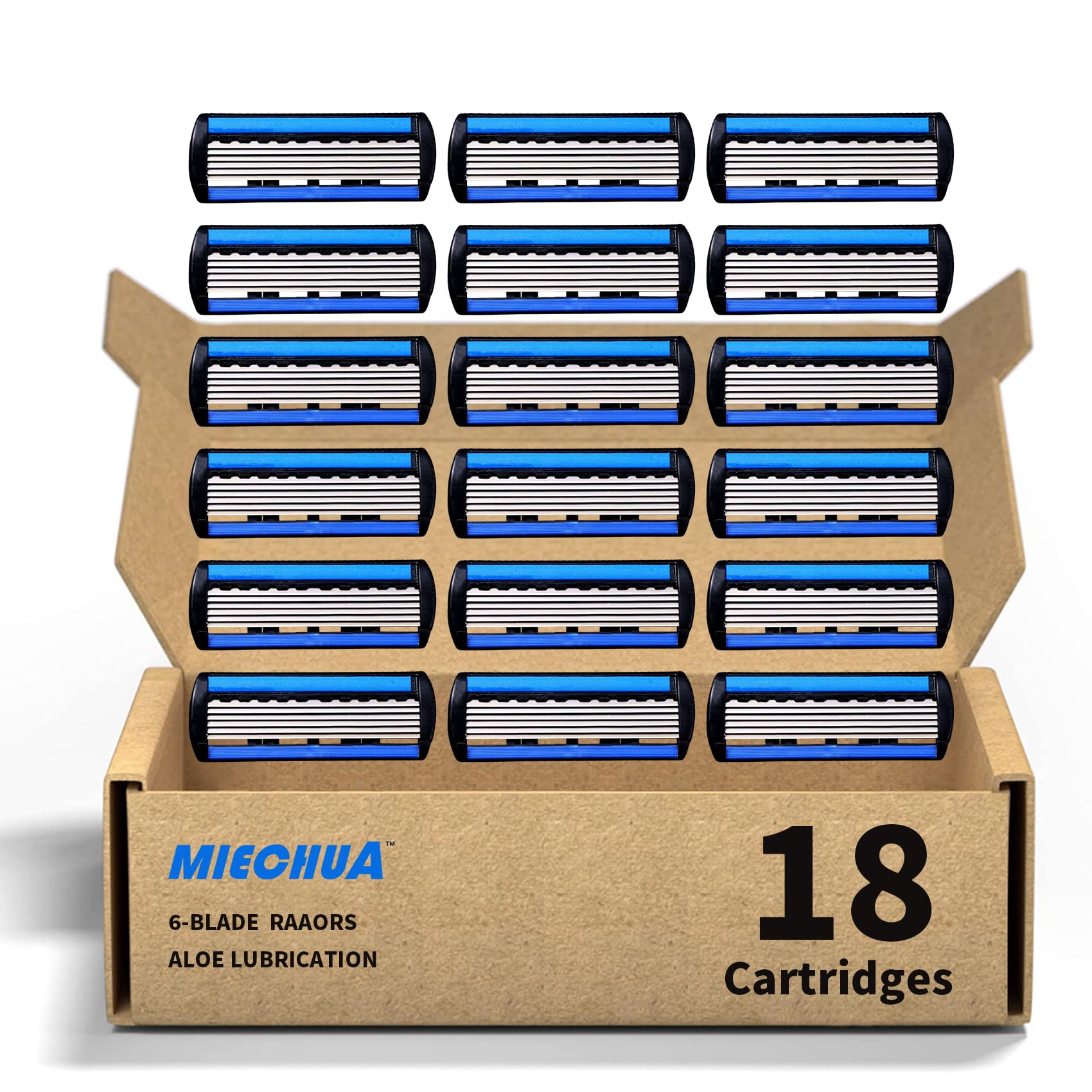 Mens Razor 6 Blade Refills,6 Blade Razor Cartridges with Lubricating Strip,Delivers a Clean, Close Shave,18 Count - blue