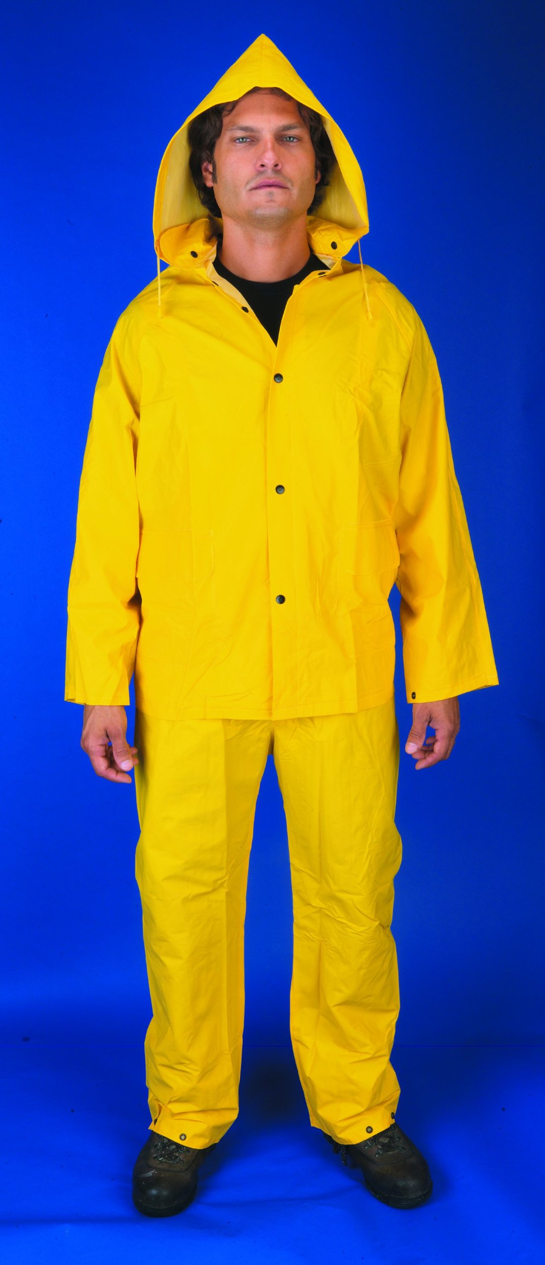 MCR Safety 2003X5 Classic PVC/Polyester 3-Piece Rainsuit with Attached Hood, Yellow, 5X-Large