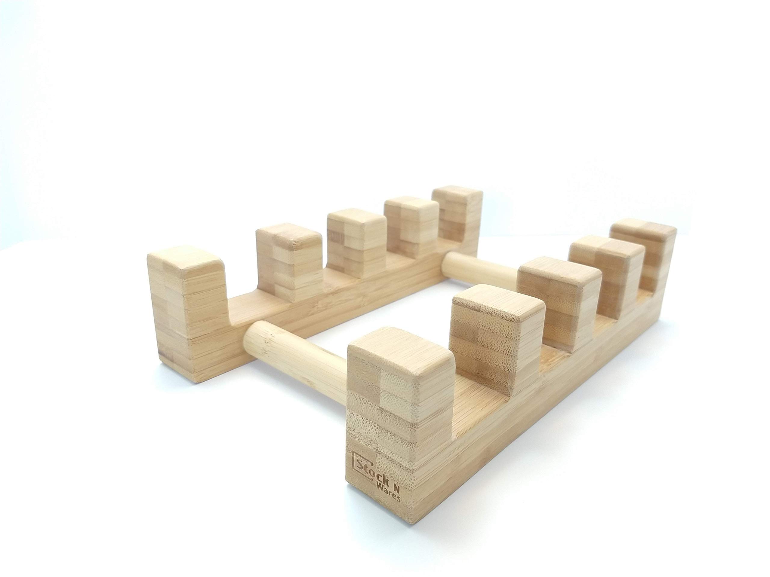 Stock N Wares Bamboo Cutting Board Holder, Pot Lid Holder, Cook Book Stand, Tablet Holder for Kitchen, Stylish Low Profile, 10.38" Lx7 Wx2.5 H(26.35cmx17.78cmx6.35cm)