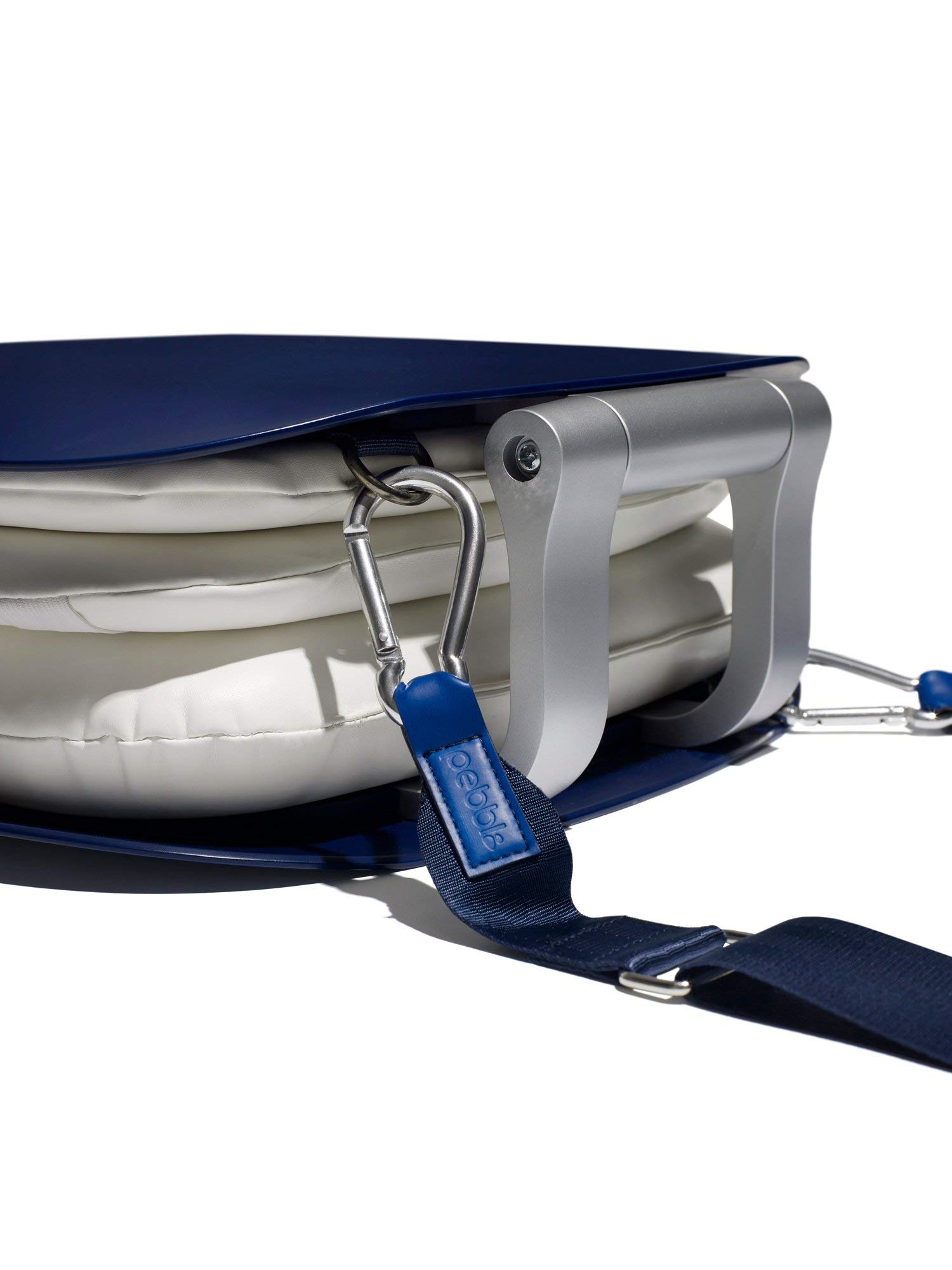 Pebbl Portable Yoga and Meditation Chair - The Starter - Back Support Folding Seat for Meditation, Yoga Floor Chair(White/Navy Blue)