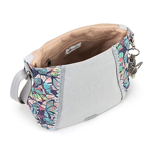 Sakroots Womens Canvas, & Foldover Crossbody Bag in Cotton Canvas Multifunctional Purse with Adjustable Strap Zipper Pocket, Navy Butterfly Bloom, Navy Butterfly Bloom US