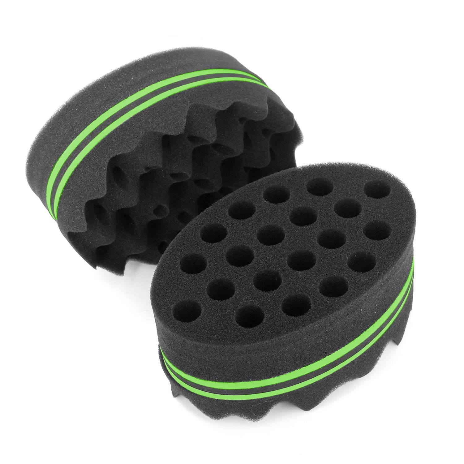 Parabirds Curl Twist Hair Sponge Big&Small Holes Brush Double-Sided Comb Brush Sponge for Afro Black Men Women (2PCSBlueRound)