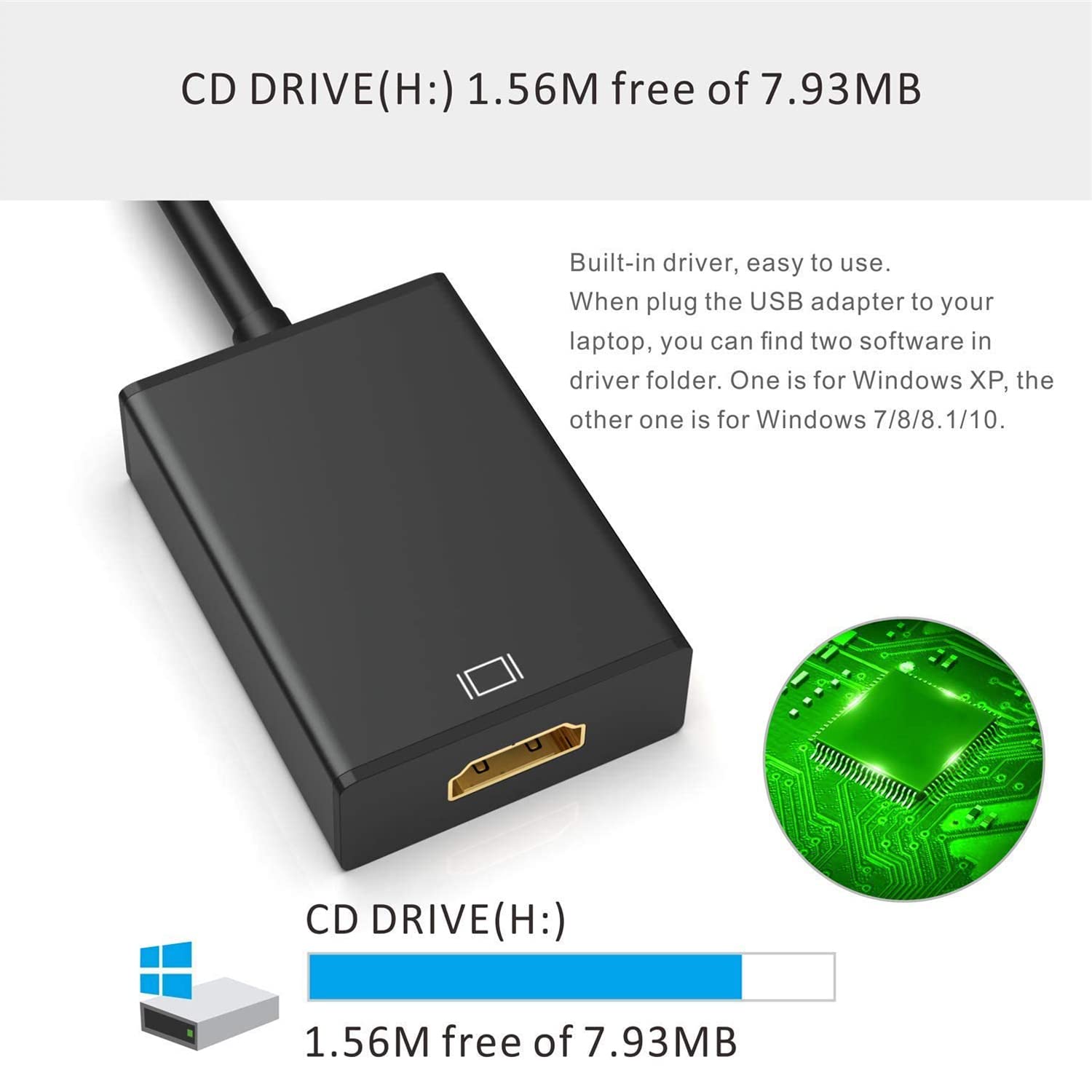 WISYIFIL USB to HDMI Adapter, USB 3.0/2.0 to HDMI 1080P/800/60Hz Converter Cable (DO Not Support Linux/Vista/Chromebook/Firestick)