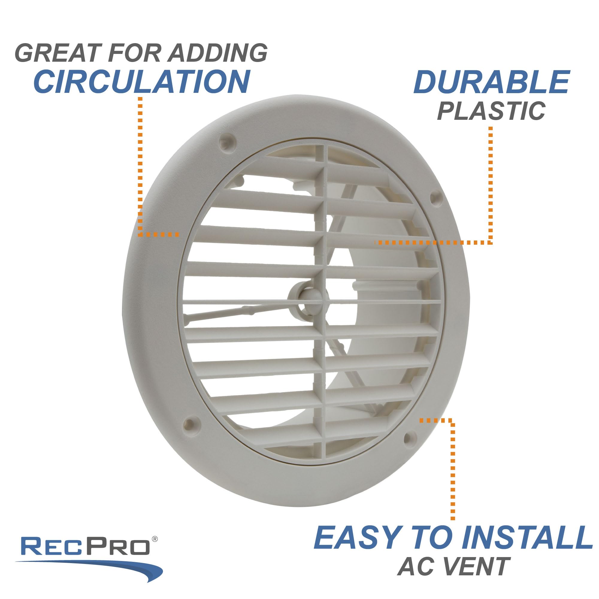 RecPro RV AC Vent 5" Side Vent | Optional Charcoal Filter | White | Camper AC Vent (5 Pack, No Charcoal Filter)