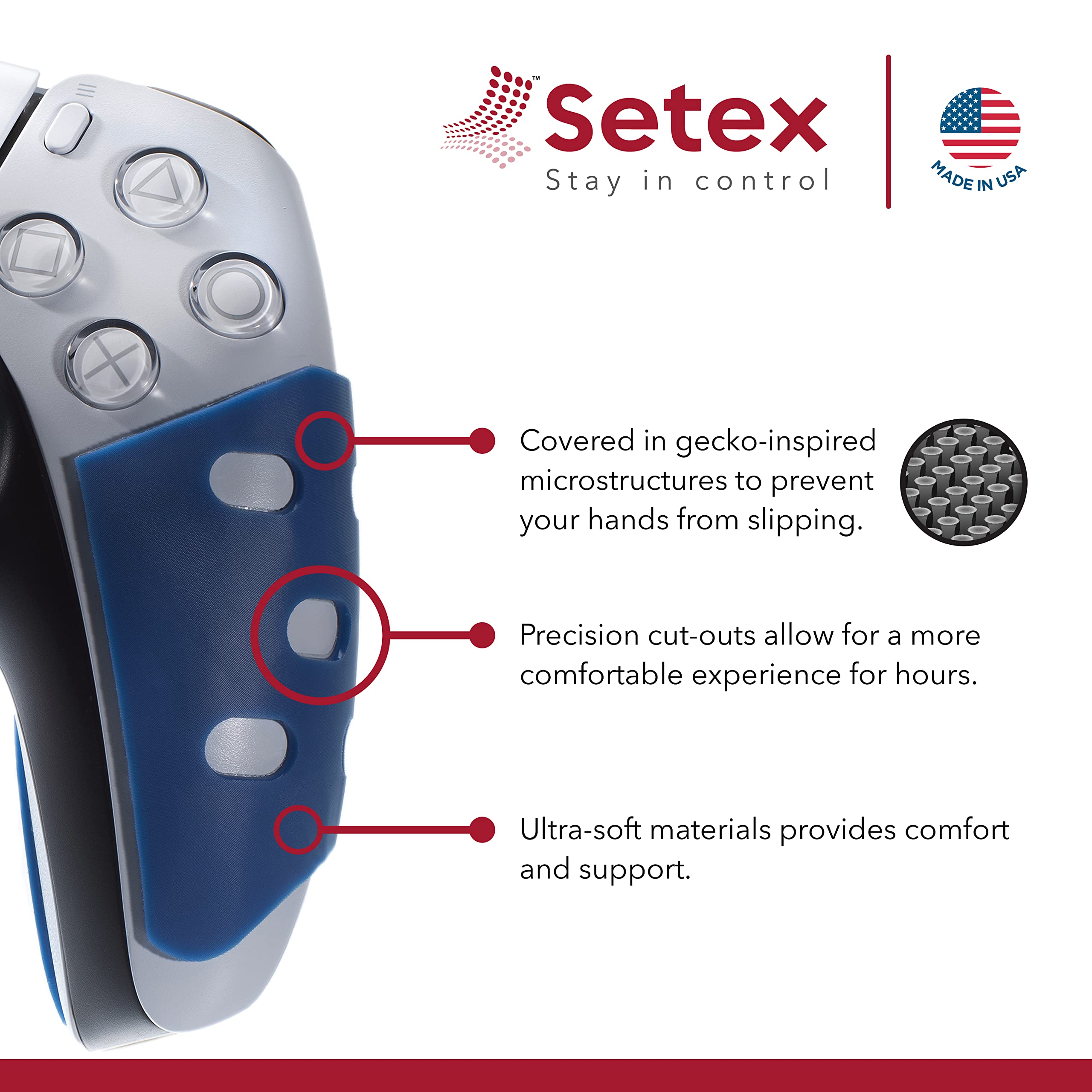 Setex Gecko Grip, PS5 Controller Grip, Anti-Slip Microstructured Grips, (1 Set for Playstation 5) 1mm Blue, Grips Only