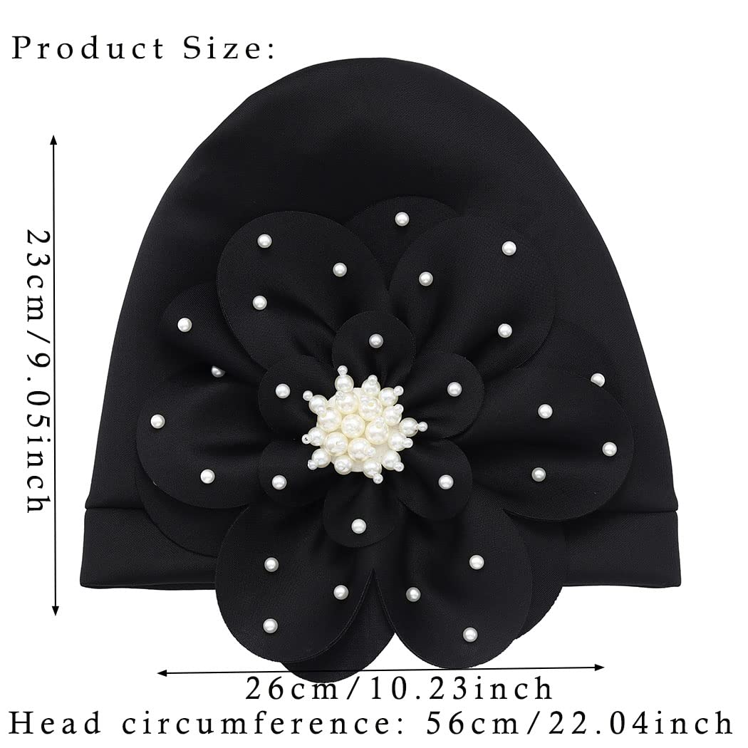 Urieo Pearl Head Wrap Hat African Beanie Headwrap Women Turban Flower Caps