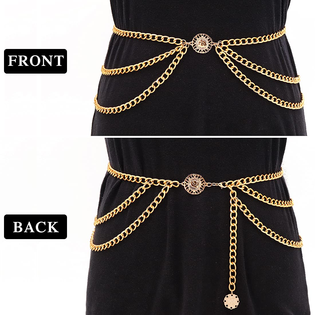 Shareky Metal Layered Waist Chain for Women Multilayer Sunflower Body Chain Belts Gold 130CM