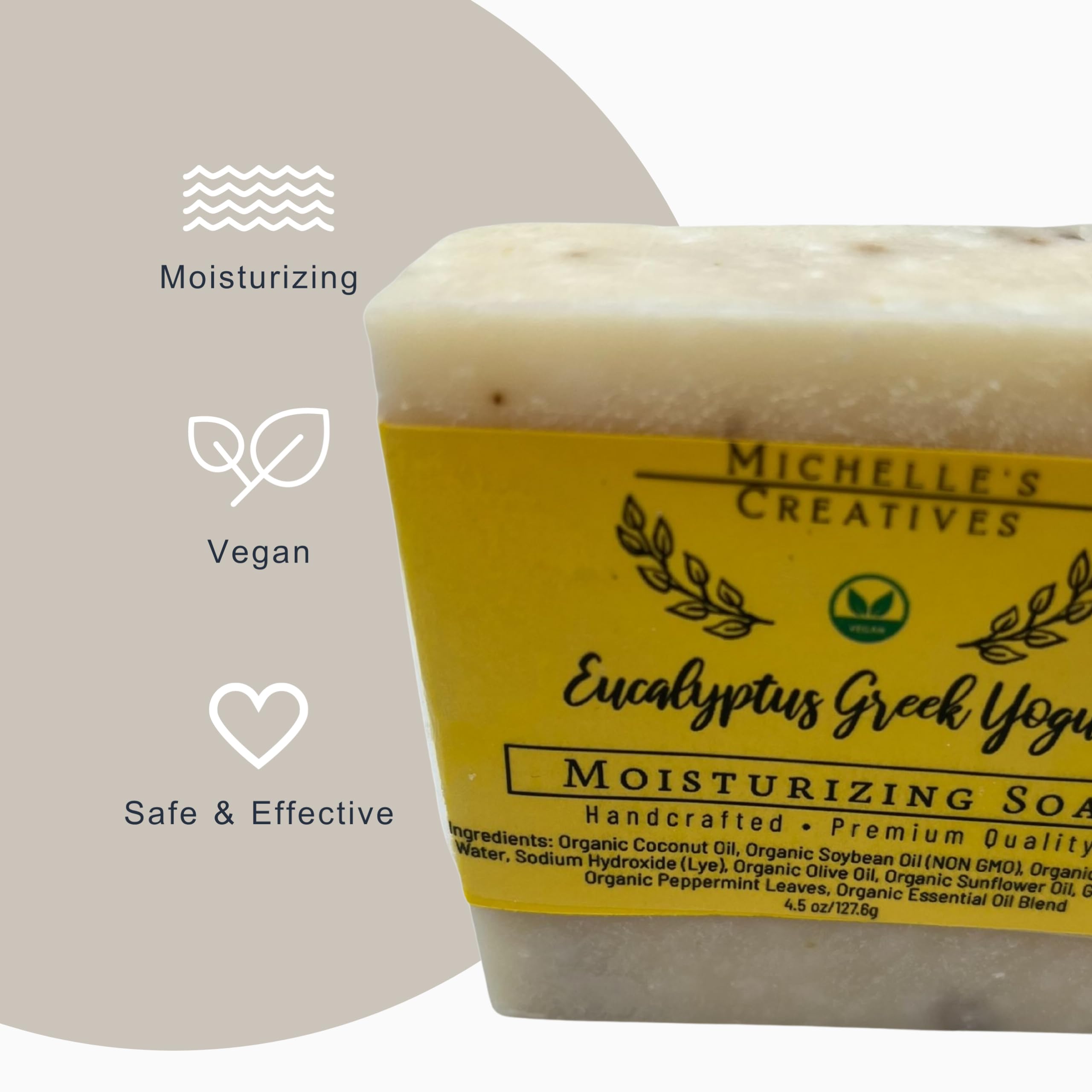 Michelle's Creatives Eucalyptus Greek Yogurt Soap Bar - Handmade Bath Soaps made With Organic Greek Yogurt - Natural Moisturizing Soap Bar - Vegan and Luxury Soap for Sensitive Skin