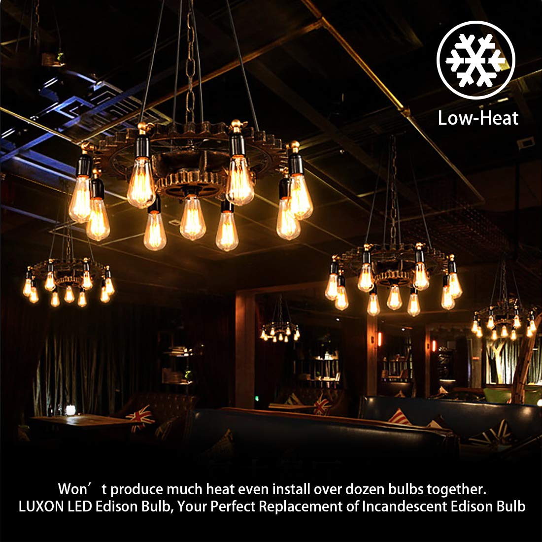 LUXON LED Edison Bulbs Dimmable Amber Glass Warm 2700K Antique Vintage Style Filament Light Bulbs 40W Equivalent E26 Base 6-Pack