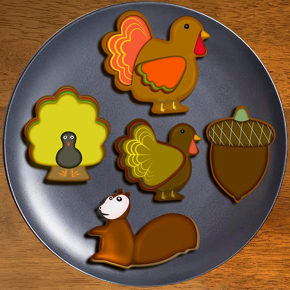 Thanksgiving Cookie Cutters Set – Pumpkin, Football, Turkey, Maple Leaf, Oak Leaf, Squirrel, Acorn - 10Pce Fall Holiday Cookie Cutters - Large Cookie Cutters for Fall Thanksgiving Party (Gift Package)
