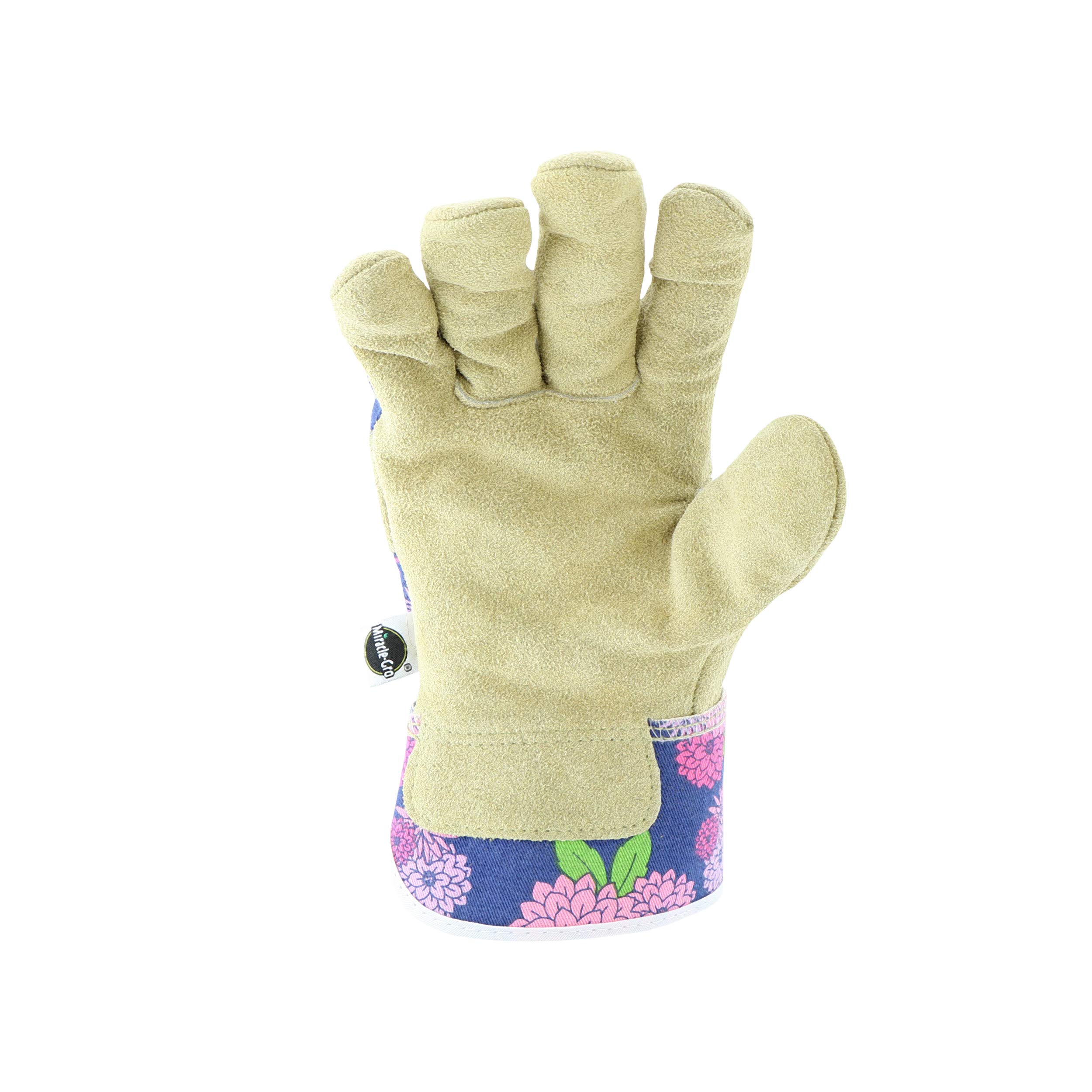 Miracle-Gro MG23012/WSM Split Cowhide Garden Gloves β Floral, Small-Medium, Canvas Back Leather Palm Gloves for Women