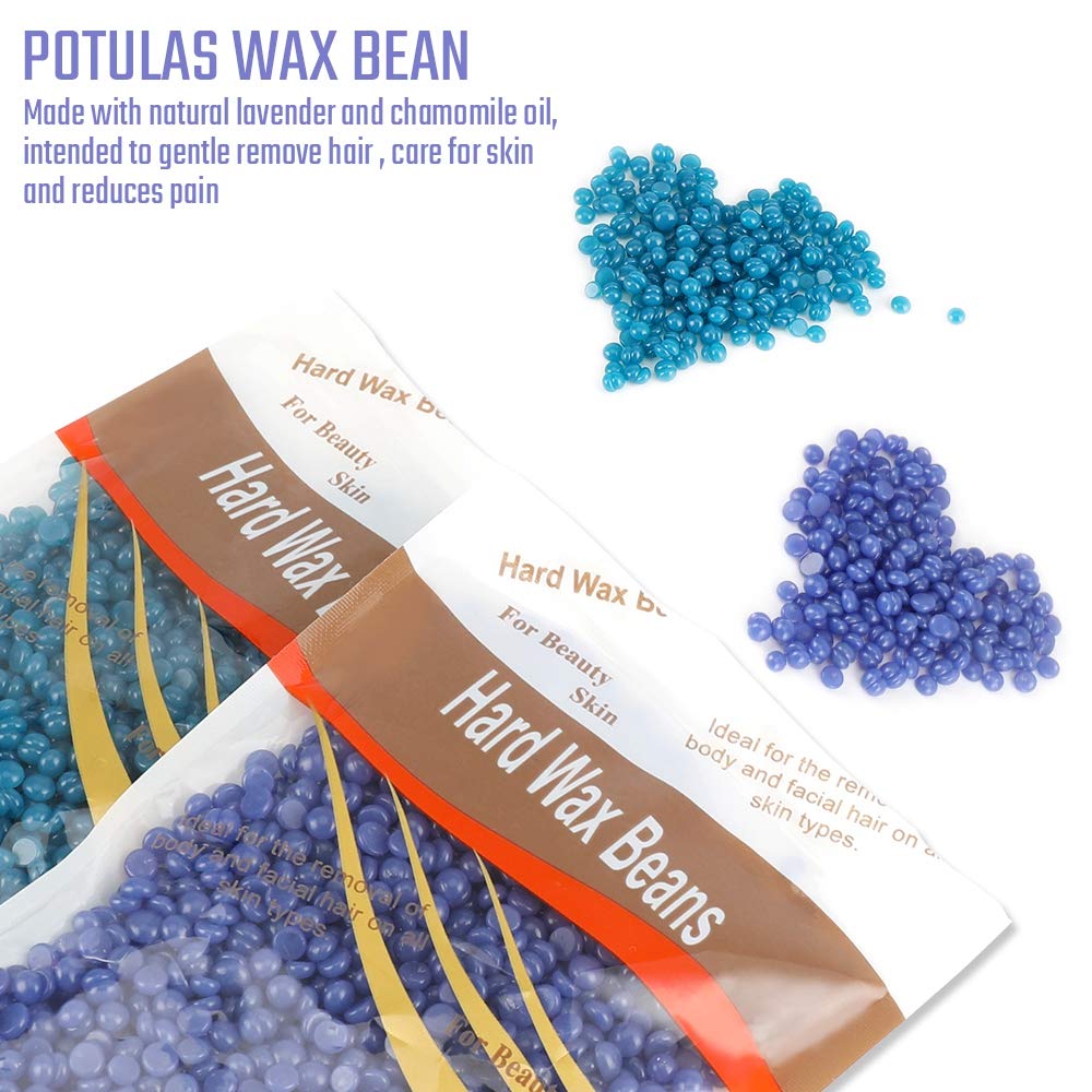 Potulas Home Waxing Kit for Hair Removal, Women Wax Warmer with 4 Hard Wax Beans (14.1 oz) 20 Wax Applicator Sticks for Body, Eyebrows, Face, Bikini