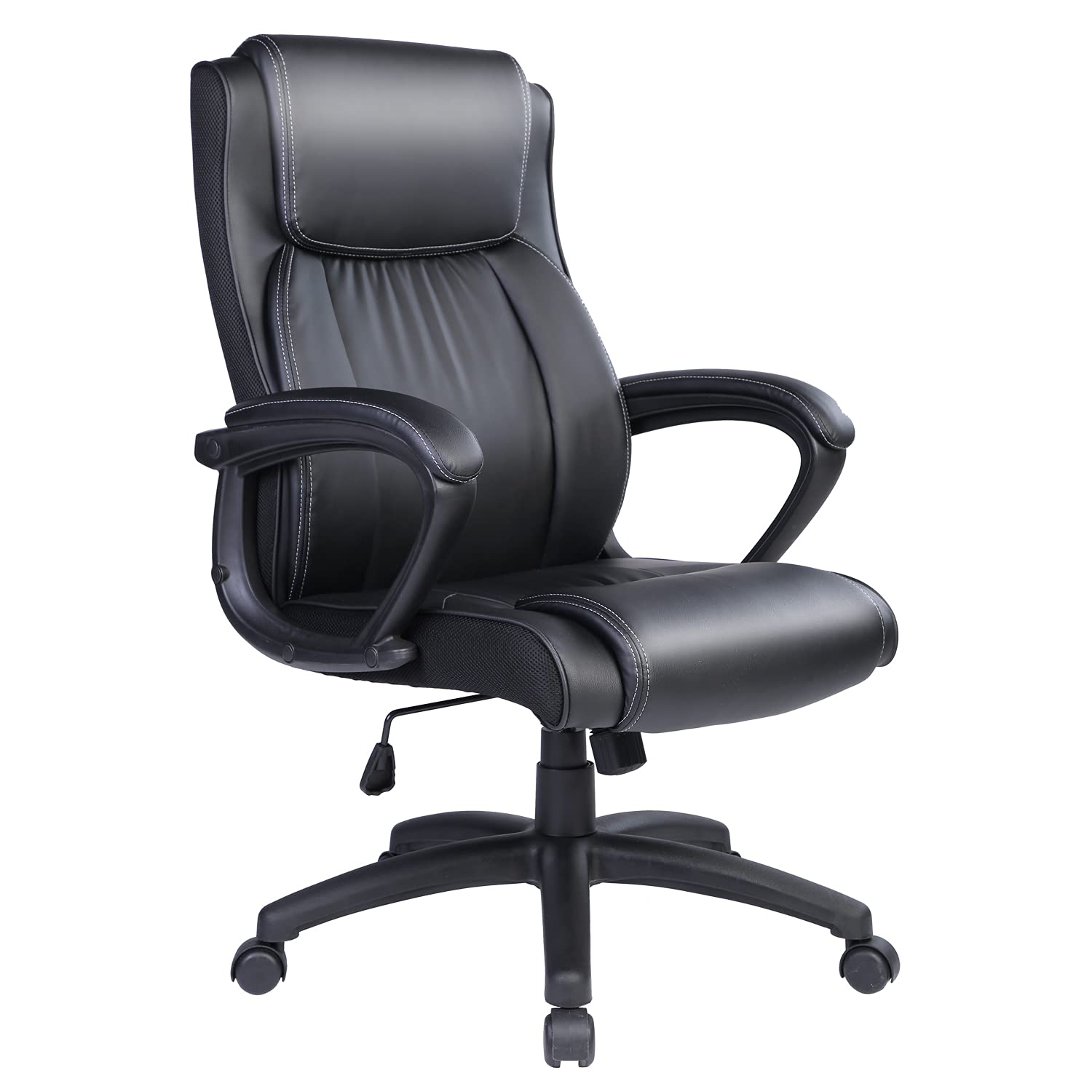 Qulomvs Executive Office Chair with arms High Back Computer Ergonomic Desk Chair 300lbs PU Leather Task Chair 360 Swivel with Wheels (Black)