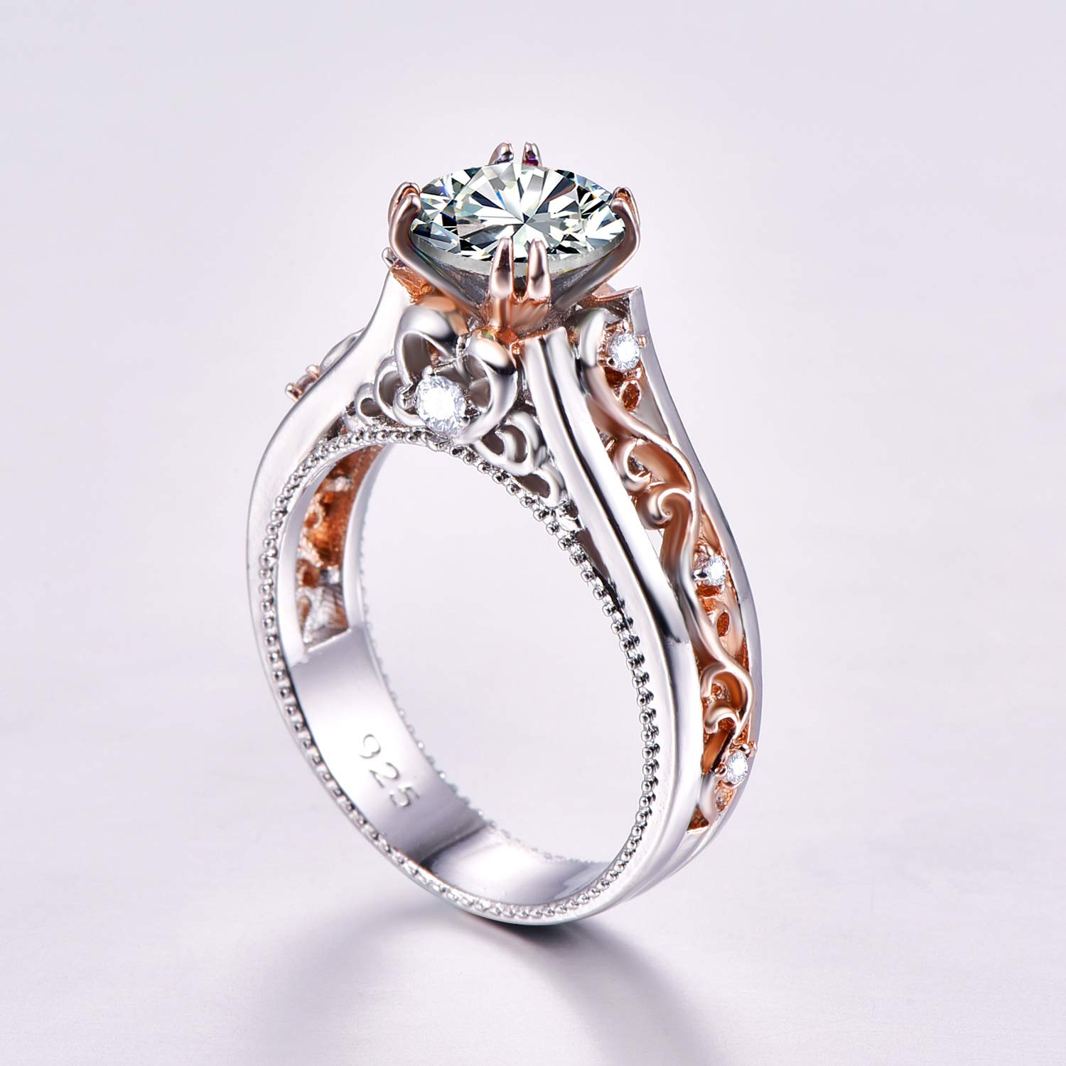 Psiroy 925 Sterling Silver Plated Cubic Zirconia Filled 2 Tone Vine Leaf Band Cocktail Ring for Women Size 12