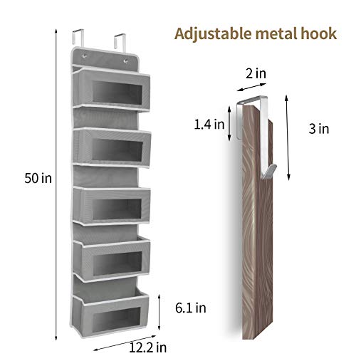 Over The Door Hanging Organizer, Door Organizer with 5 Clear Window Pocket, Wall Mount Hanging Storage Organizer, for Kitchen, Bathroom, Play Room, Closet and More