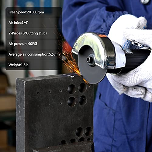 YON.SOU. Air Cut Off Tool with 2 pcs 3-inch Die Grinder Cut-Off Wheels, Pneumatic Metal Sheet Cutting Tool, Heavy Duty Air Cutter Cutoff Tool