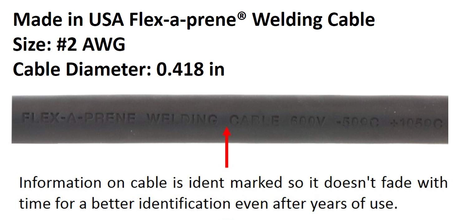 SÜA® - 200 Amp Welding Ground Clamp Lead Assembly - UP10 Tapered Connector (Old Welders) - #2 AWG cable (50 FEET)