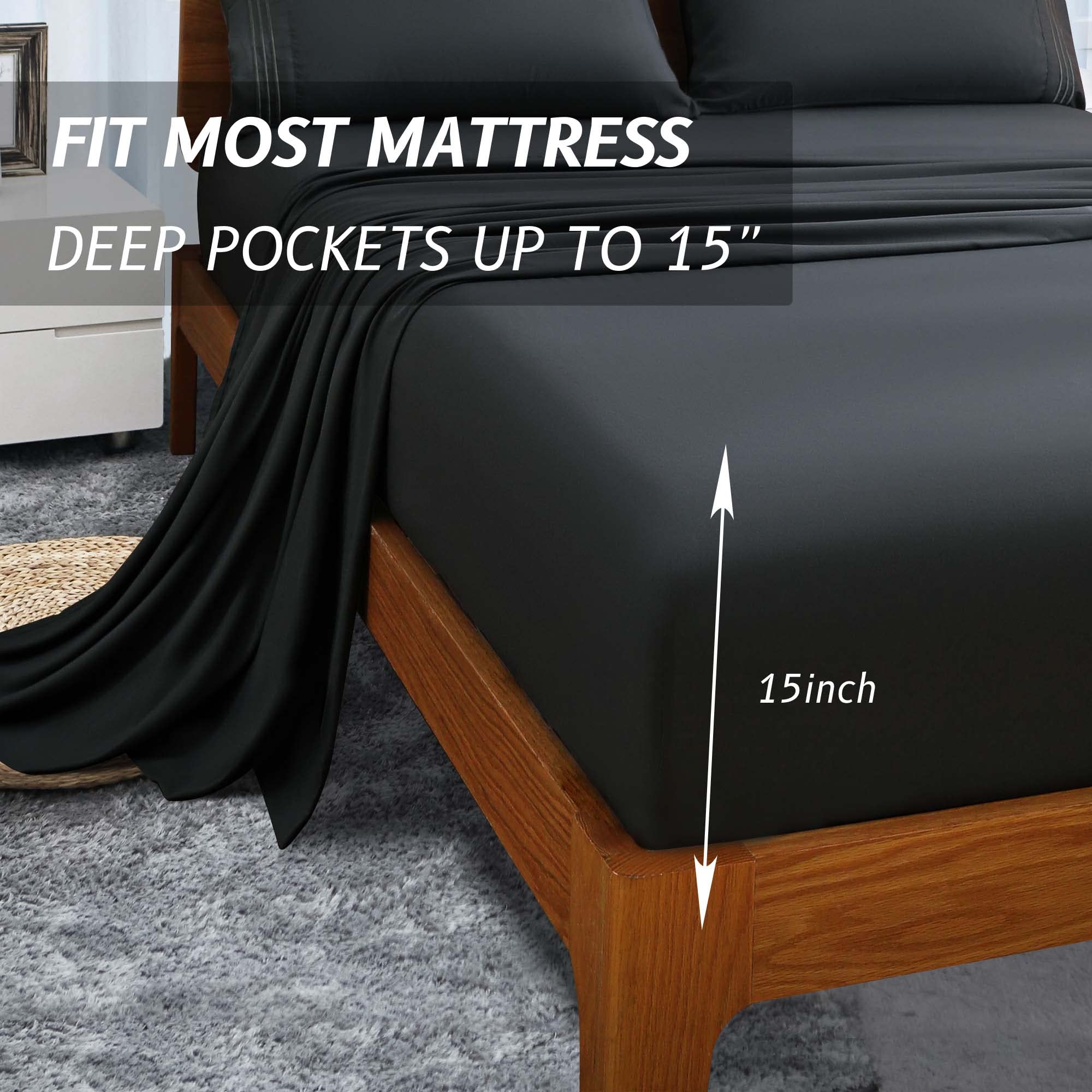 refustar Sheets Set-6 piece King Bed Sheet Sets,Microfiber 1800 Thread Count Sheets Set,Deep Pocket -Easy Fit - Breathable & Soft Cooling Sheet Sets(King,Black)