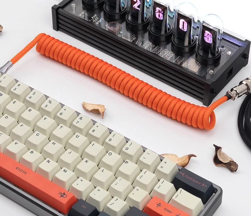 MICOMAKA Custom Double-Sleeved Mechanical Keyboard Cable, Handmade Coiled USB C Cable Artisan Braided Cables for Mechanical Gaming Keyboard Coiled Cable - Custom Keyboard Cable (Carbon)